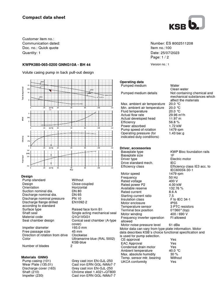 KWPK080 065 0200 | PDF | Pump | Electric Motor