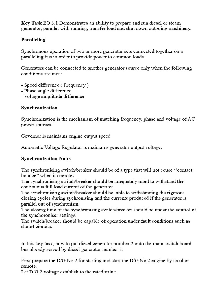 Diesel Generator Synchronization Guide | PDF | Electric Generator | Switch
