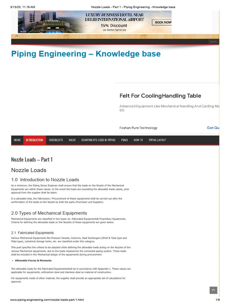 Nozzle Loads - Part 1 - Piping Engineering - Knowledge Base | PDF ...