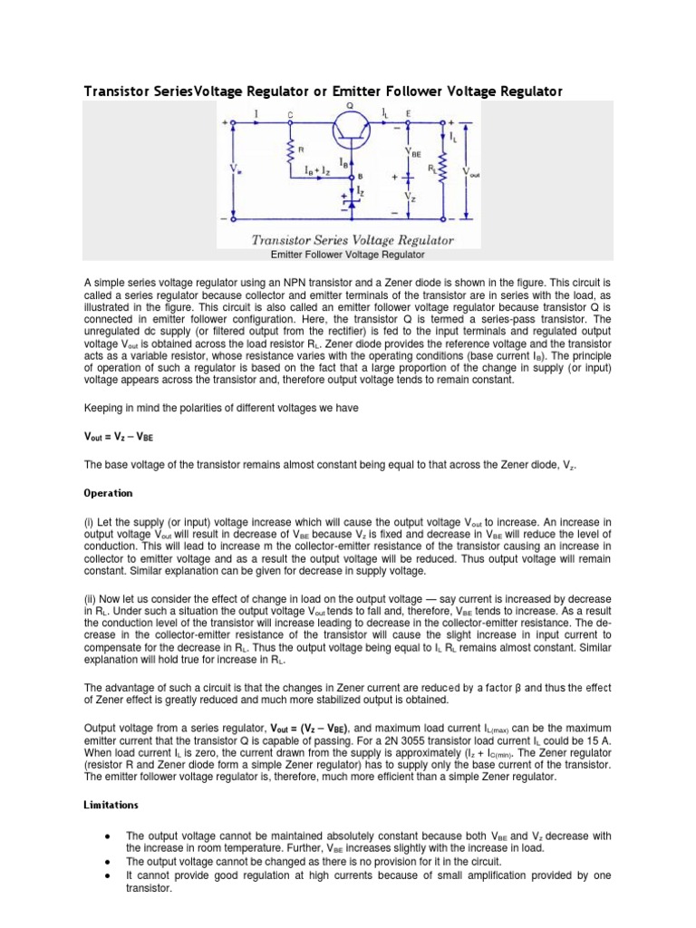 Transistor Series Voltage Regulator or Emitter Follower Voltage ...