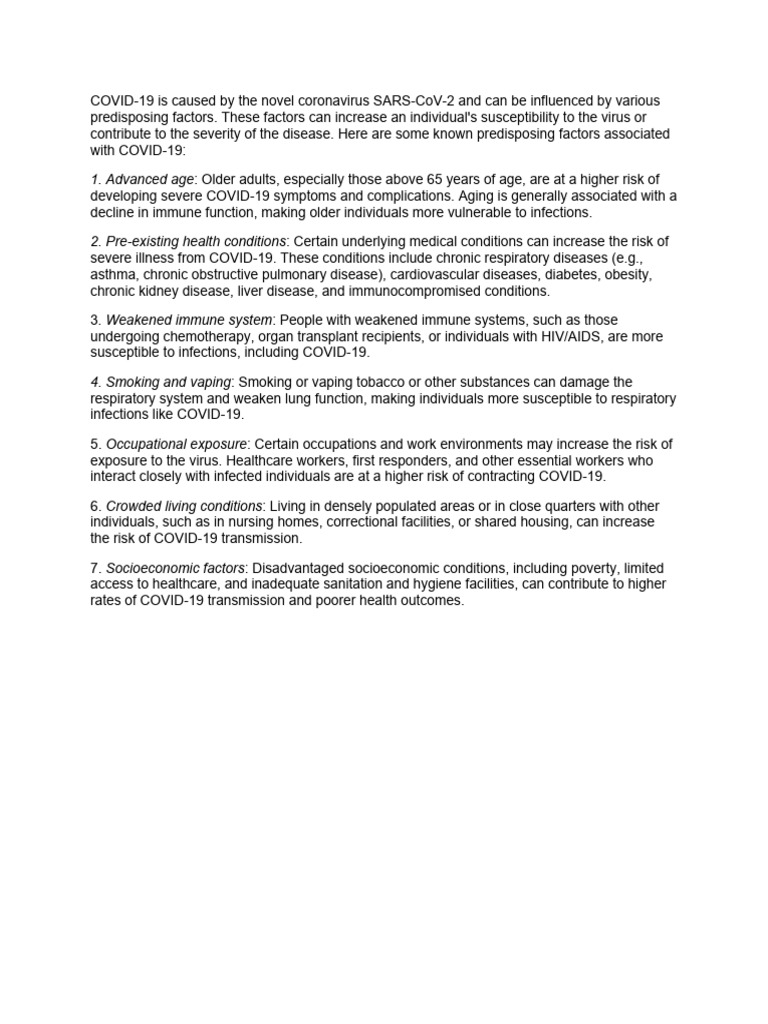 COVID-19: Key Predisposing Factors | PDF | Chronic Condition ...
