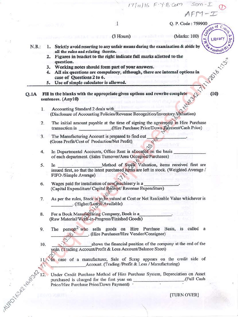 Fy-Bcom Sem1 Afm-I-Cbcgs Nov16 | PDF
