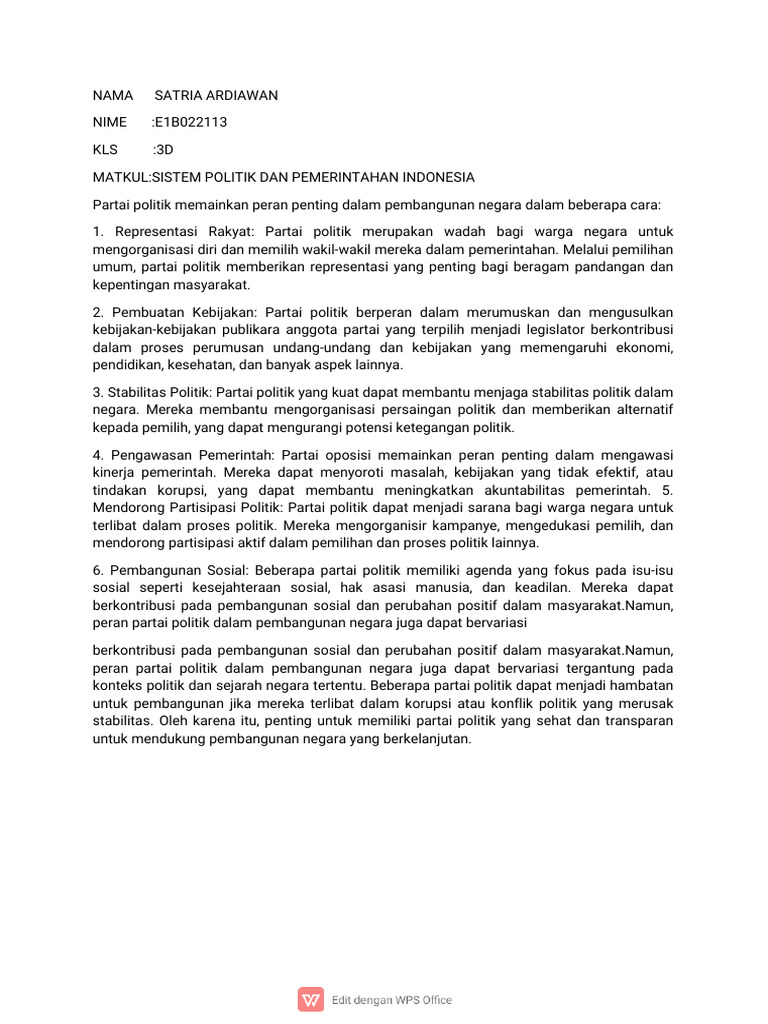 Satria Ardiawan E1b022113 Tugas 1 | PDF | Komputer