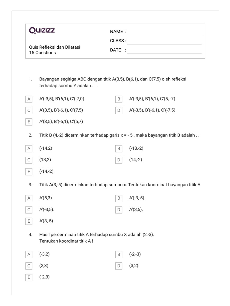 Quis Refleksi Dan Dilatasi | PDF
