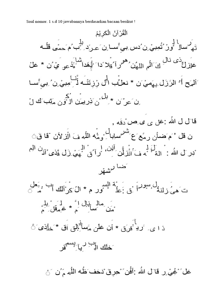 Latihan Soal Arab UTS 1-X | PDF