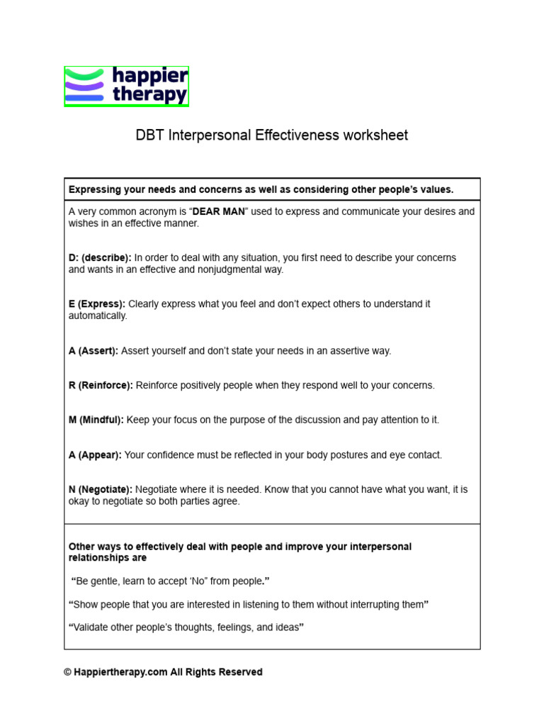 DBT Interpersonal Effectiveness Worksheet | PDF DBT Interpersonal Effectiveness Worksheet | PDF