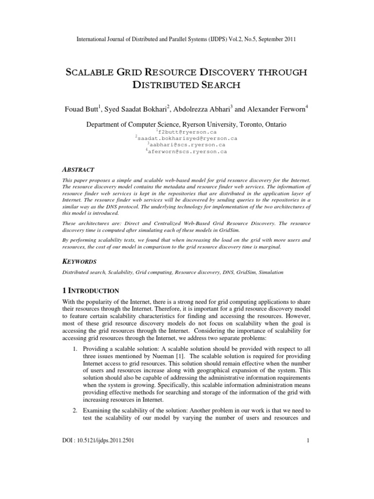Scalable Grid Resource Discovery Through Distributed Search Pdf Web Service Grid Computing