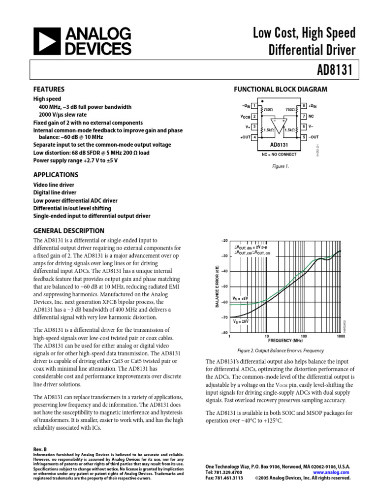 AD8131 - Highspeed Opamp | PDF | Electrostatic Discharge | Analog To ...
