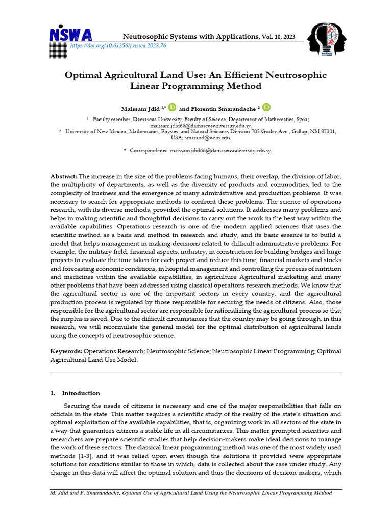 Neutrosophic Method for Optimal Land Use | PDF | Mathematical Optimization | Linear Programming