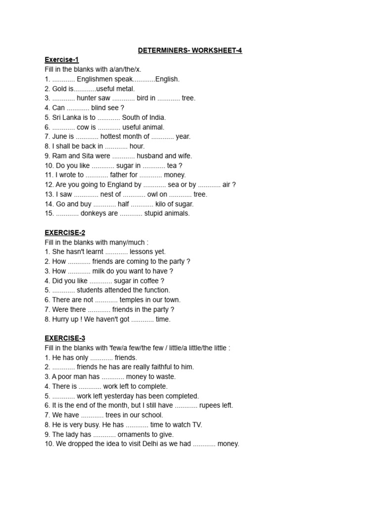 DETERMINERS Practice Exercises | PDF