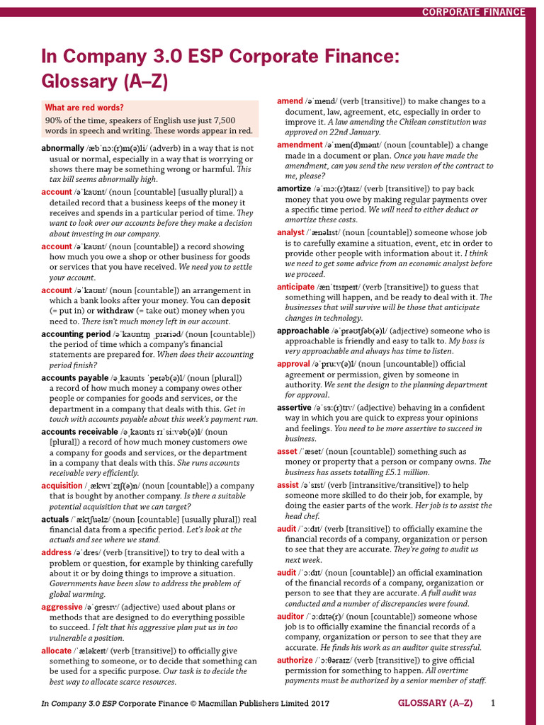 In Company 3.0 - Corporate Finance - SB - Glossary - A-Z | PDF | Verb ...
