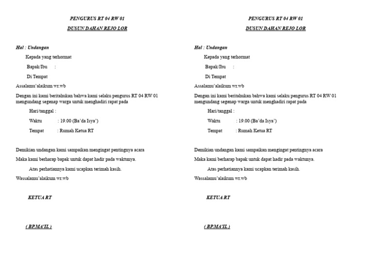 Undangan Rapat RT | PDF