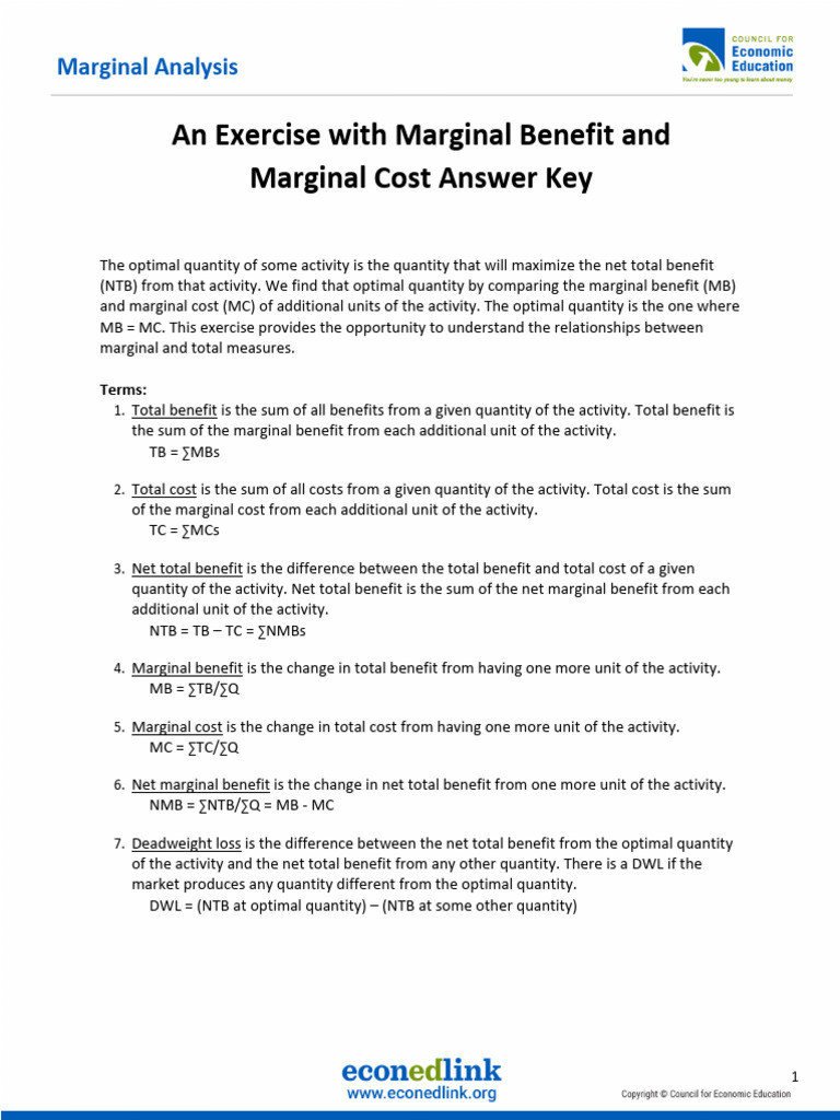 Marginal Analysis: Benefits and Costs | PDF | Market (Economics ...