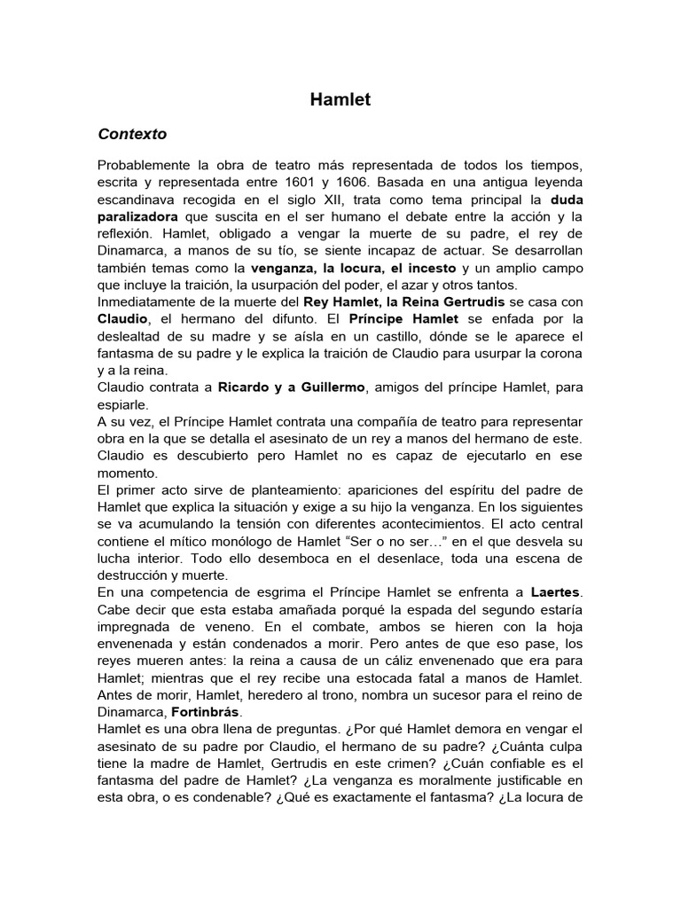 Hamlet Contexto y Personajes | PDF | Aldea