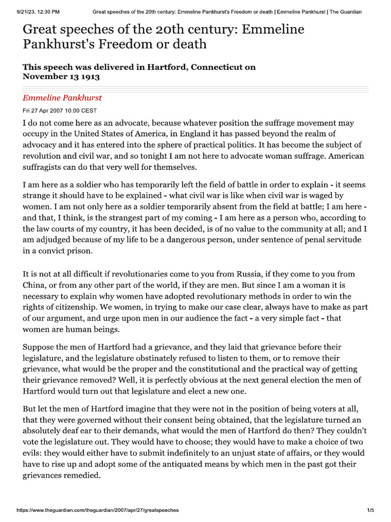 Emmeline Pankhurst-Freedom or Death-1913 | PDF | Chess