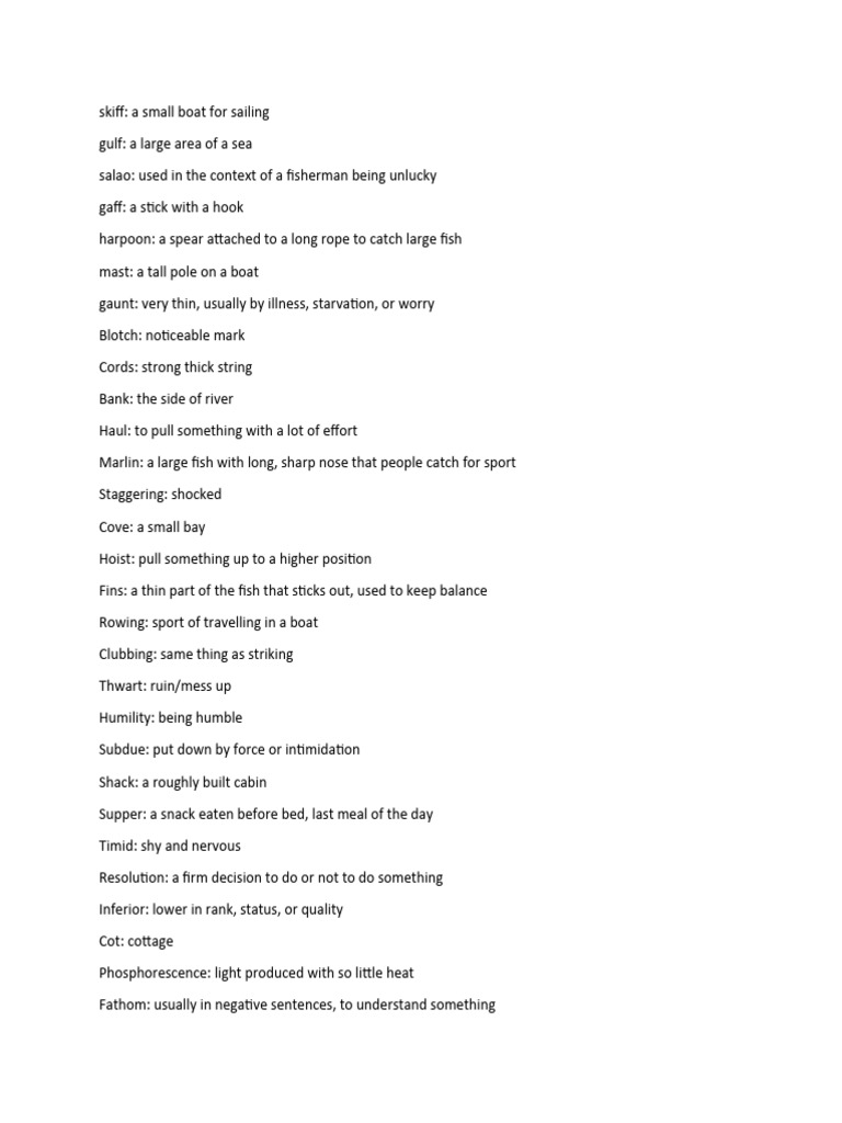 Old Man and The Sea Vocabularies | PDF