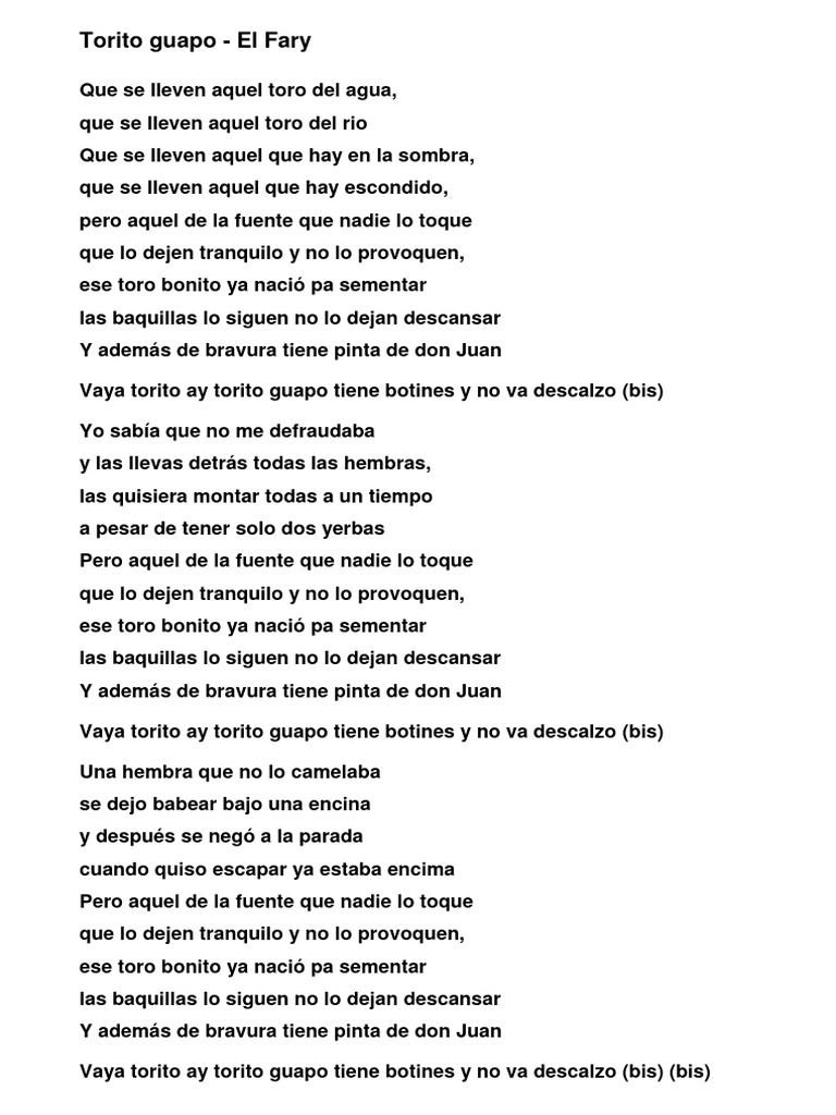 TORITO GUAPO - EL FARY | PDF