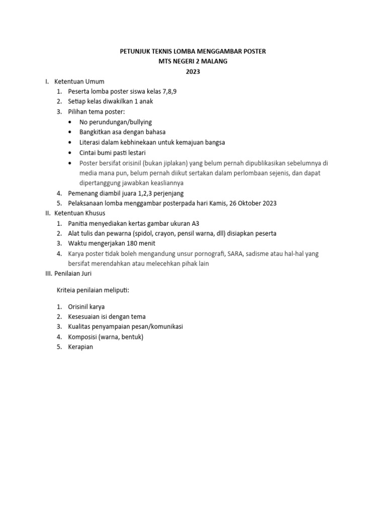 Juknis Lomba Bulan Bahasa | PDF