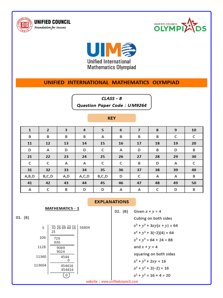 CL - 8 - UIMO-2023-Paper-9264 Key | PDF | Teaching Methods & Materials