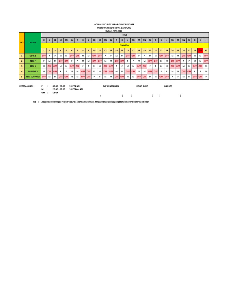Jadwal Security Bulan Juni Pdf