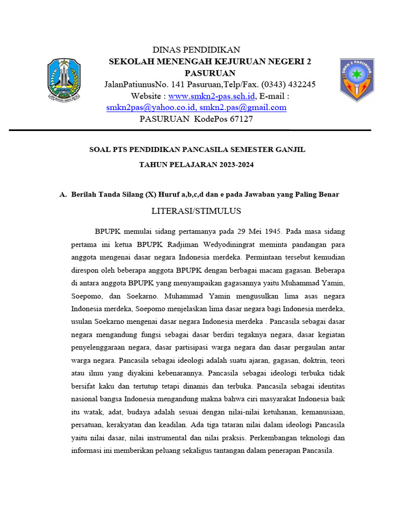 Soal PTS KLS X Bu Nuning 2023-2024 | PDF | Politik