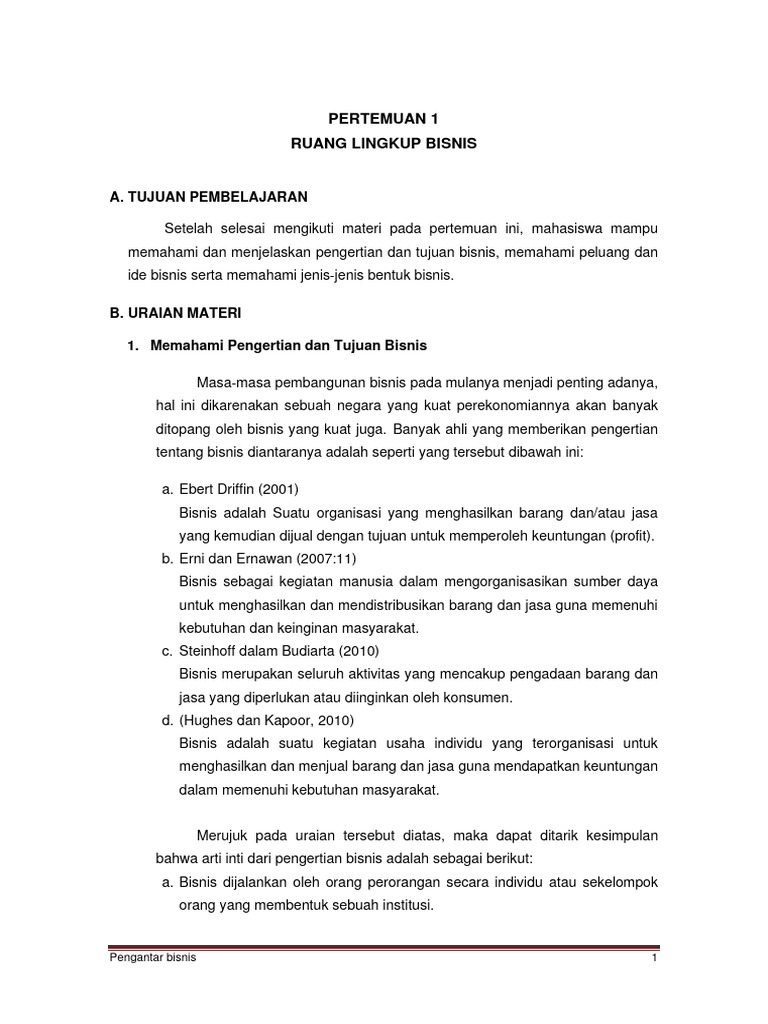 Pengantar Bisnis Pertemuan 1 | PDF