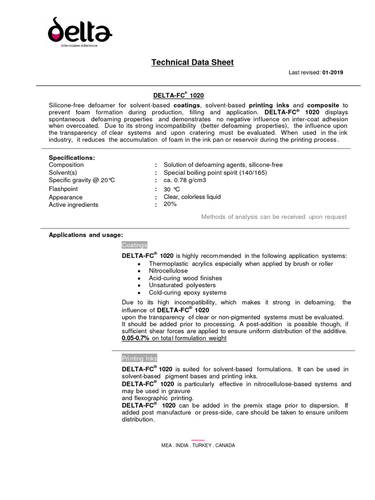 DELTA-FC 1020 Tds - Eng | PDF | Ink | Materials