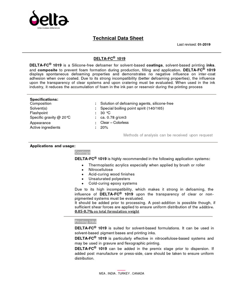 DELTA-FC 1019 Tds - Eng | PDF | Ink | Chemical Substances