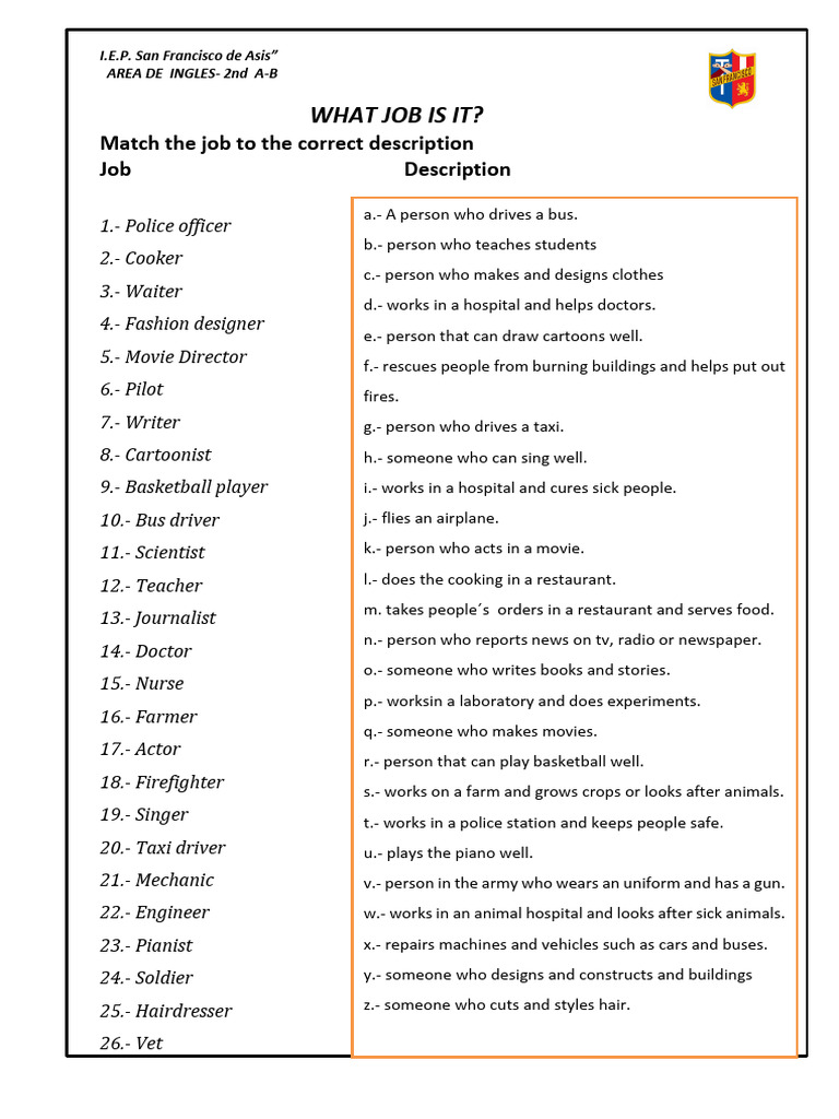 Job Descriptions Matching Activity | PDF | Art