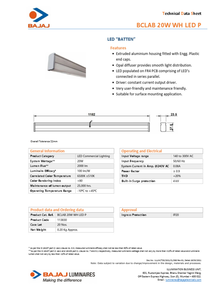 Bclab 20W WH Led P-113830 | PDF | Light Emitting Diode | Lighting