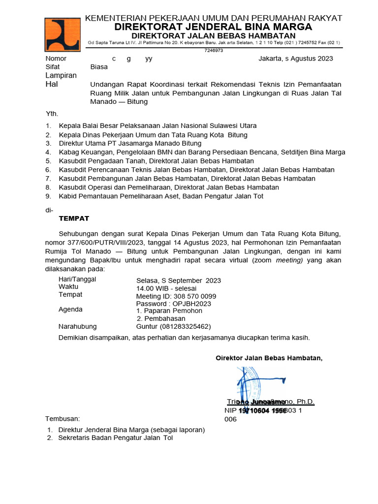 Und. Rapat Koordinasi Terkait Rekomtek Izin Pemanfaatan Rumija Untuk ...