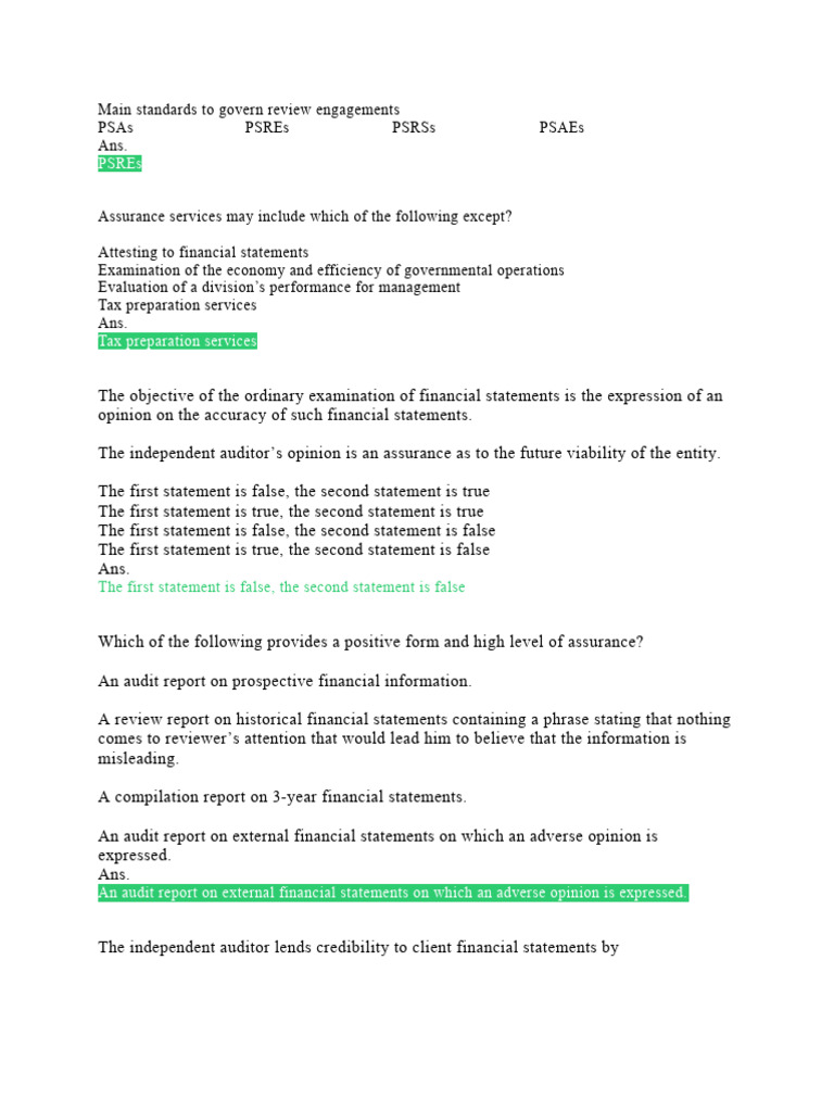 Overview of Assurance Services Standards | PDF | Audit | Financial Audit
