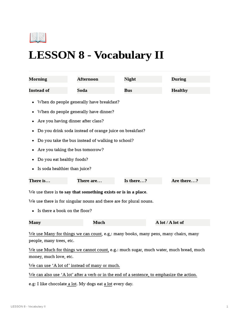 Lesson 8 - Vocabulary II | PDF | Grammatical Number | Language Mechanics