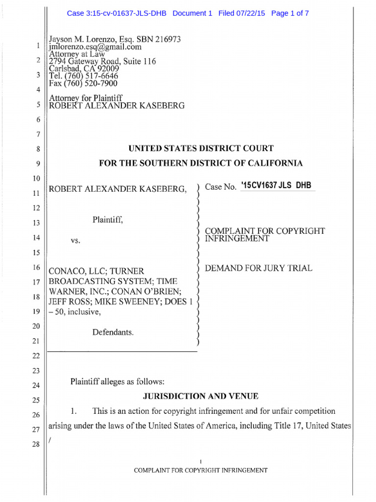 Copyright Infringement Complaint | PDF | Finance & Money Management | Law
