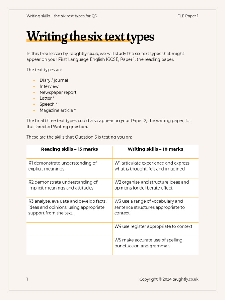 Writing The Six Text Types UPDATED 2 | PDF | Teachers | Experience