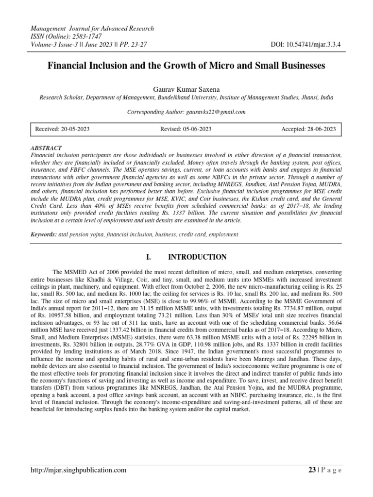 Financial Inclusion and The Growth of Micro and Small Businesses | PDF | Financial Inclusion ...
