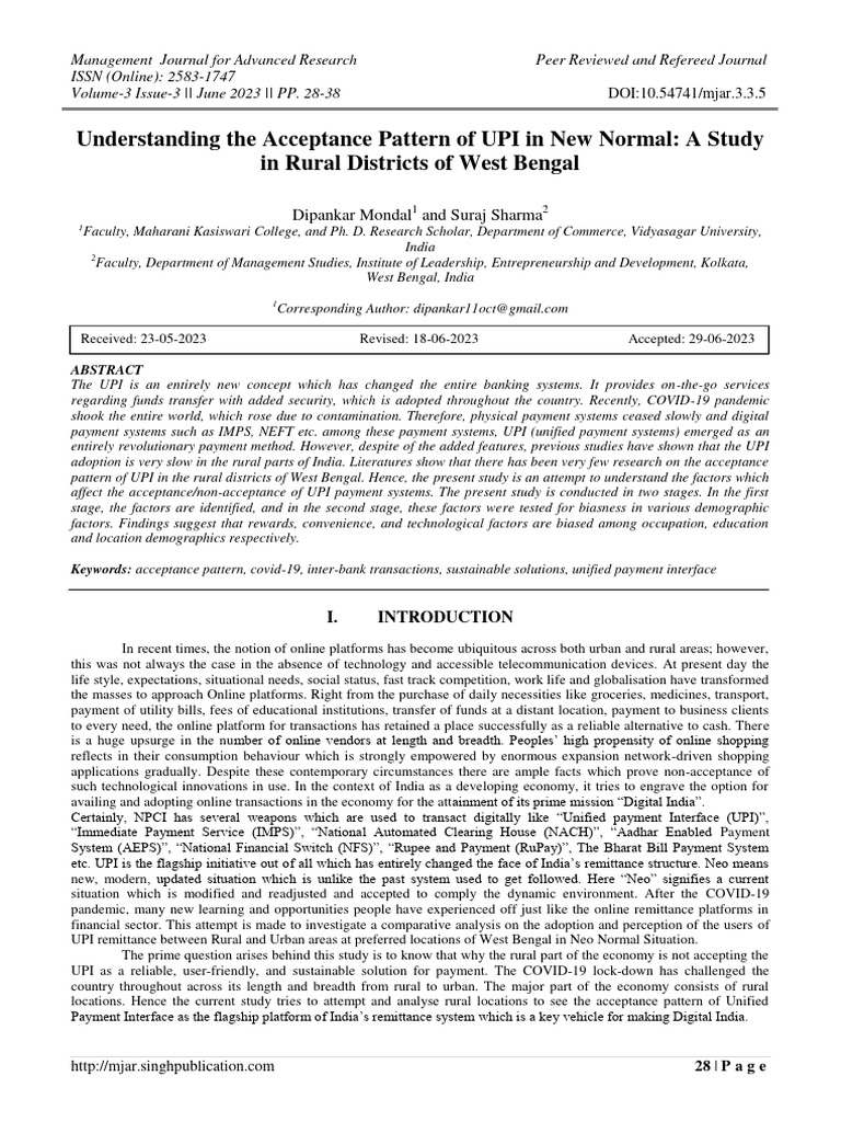 Understanding The Acceptance Pattern of UPI in New Normal: A Study in ...