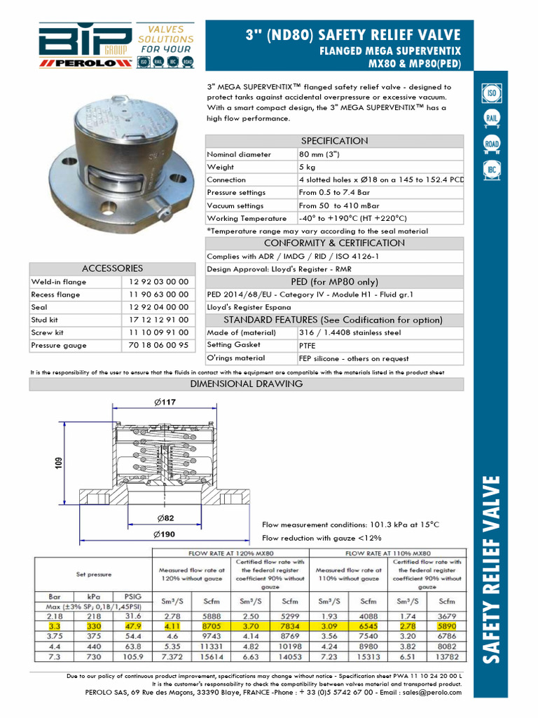 Pwa1110242000 - Mega 3 ND80 Flanged - Spec Sheet 1 | PDF | Valve | Gas ...
