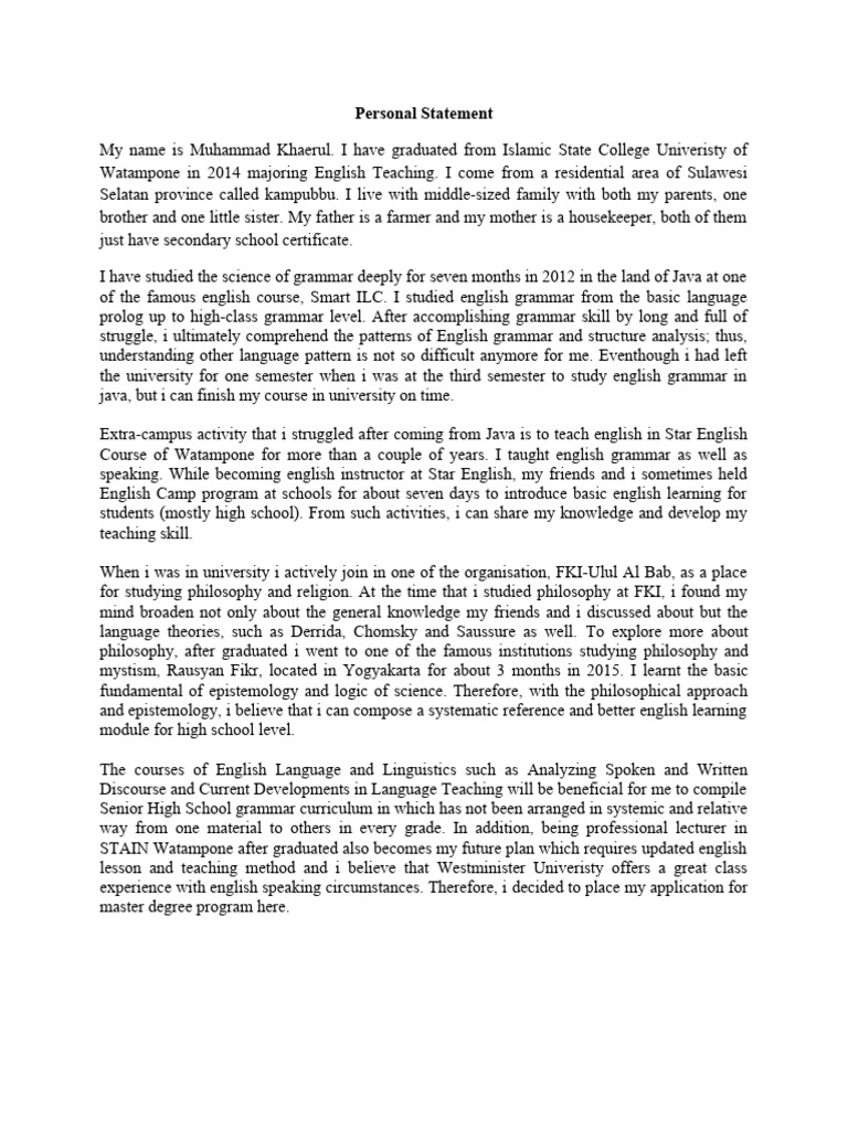 Personal Statement | PDF | Cognitive Science | Human Communication