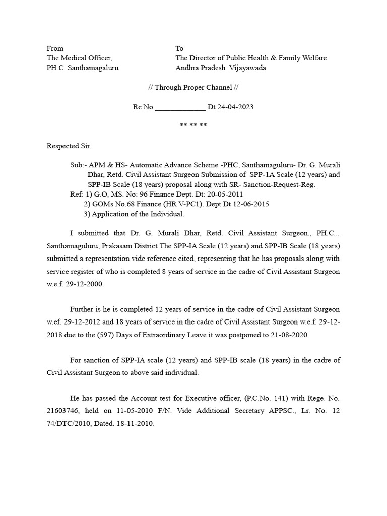 Dr. G. Murali Dhar's Promotion Proposal | PDF | Government