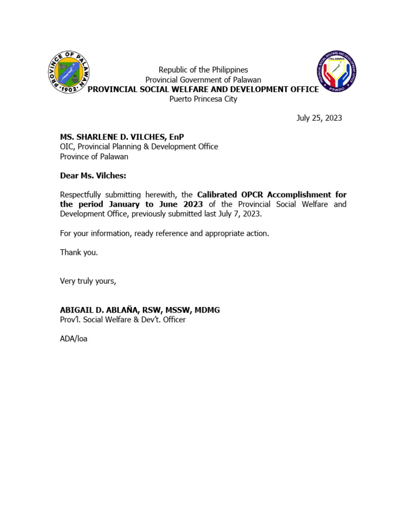 Transmittal Calibrated OPCR | PDF