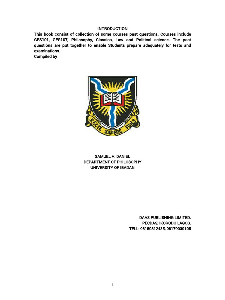 GES 101 GES 107 PQ From Philosophy Past Question PQ3SP | PDF | A Priori And A Posteriori | Plato