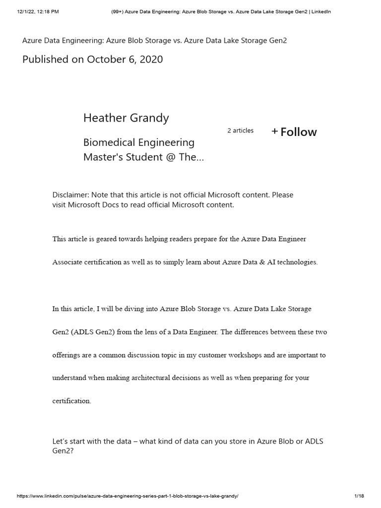 99 Azure Data Engineering Azure Blob Storage Vs Azure Data Lake Storage Gen2 Linkedin Pdf