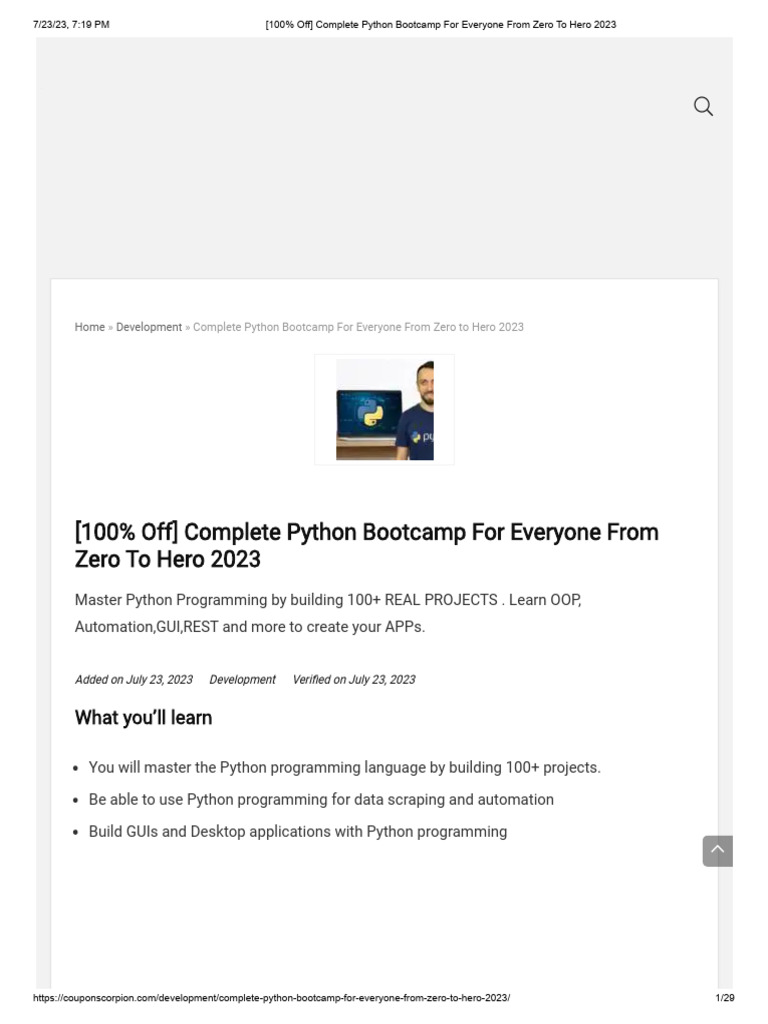 (100% Off) Complete Python Bootcamp For Everyone From Zero To Hero 2023 ... (100% Off) Complete Python Bootcamp For Everyone From Zero To Hero 2023 ...