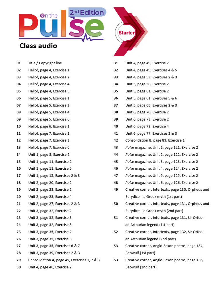 OTP 2nd Ed Starter - Class Audio Tracklist | PDF