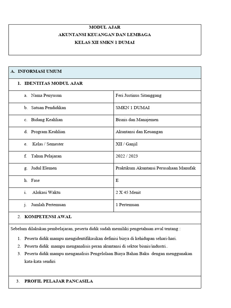Modul Ajar Kelas Xii SMK | PDF