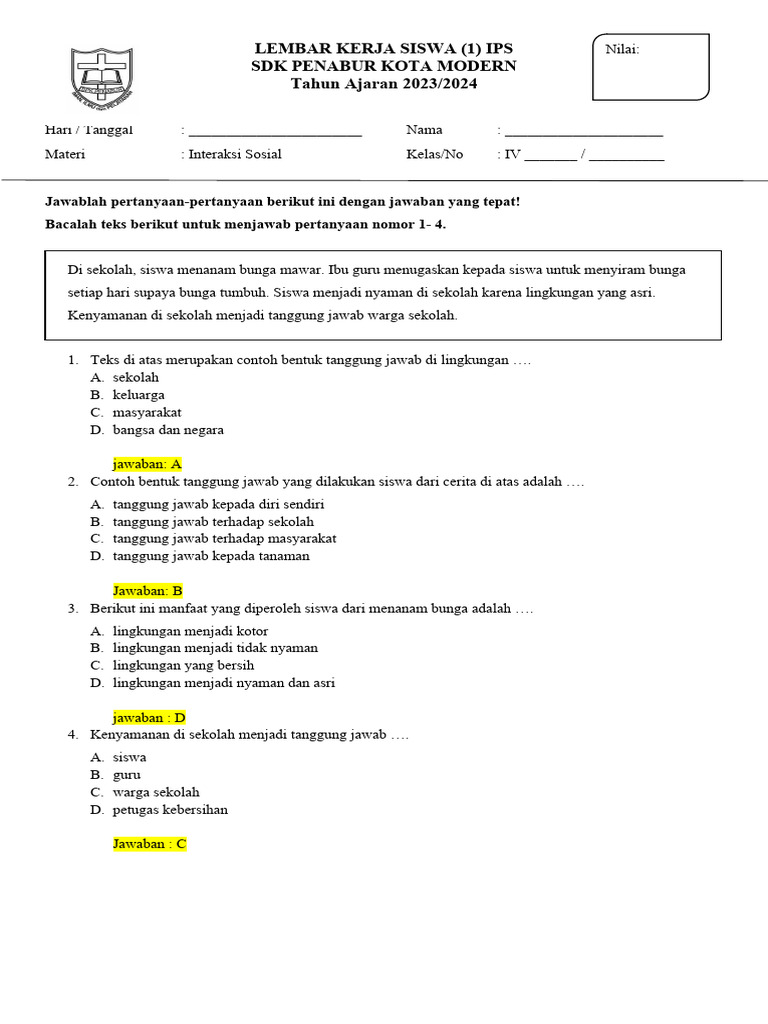 LKS (1) IPS Interaksi Sosial | PDF | Karier & Perkembangan