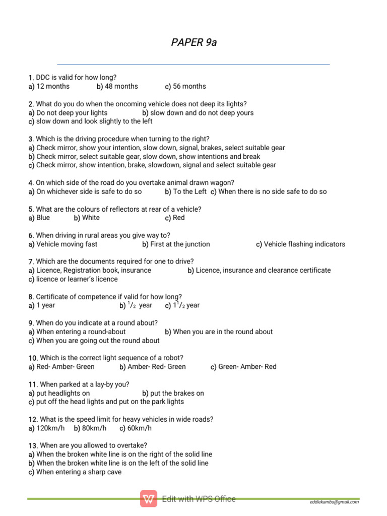 Driving Test Papet 9A | PDF