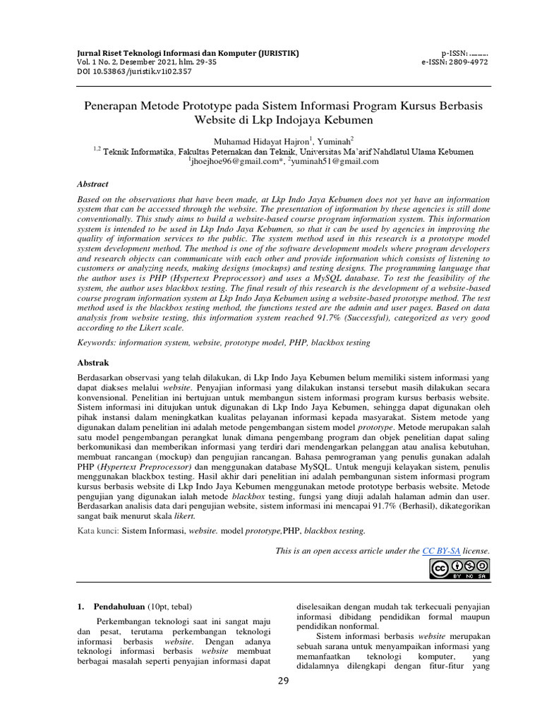 Penerapan Metode Prototyping Pada Sistem Informasi Program Kursus Berbasis Website | PDF ...