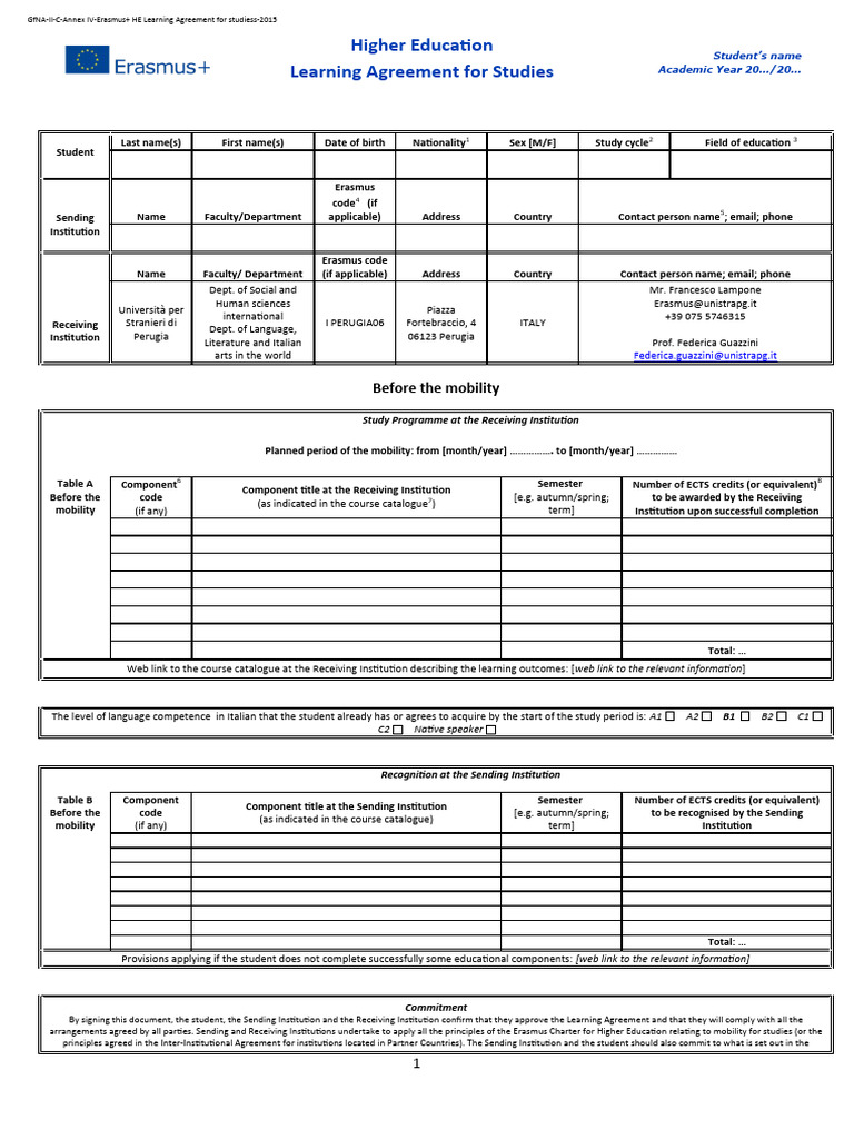 Learning Agreement Before 1 | PDF | Academic Degree